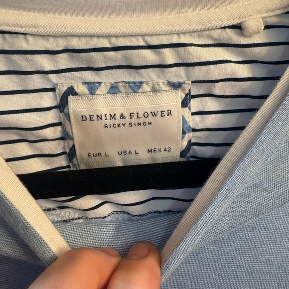 Denim & Flower | Shirts | Denim Flower Light Blue Striped Top | Poshmark
